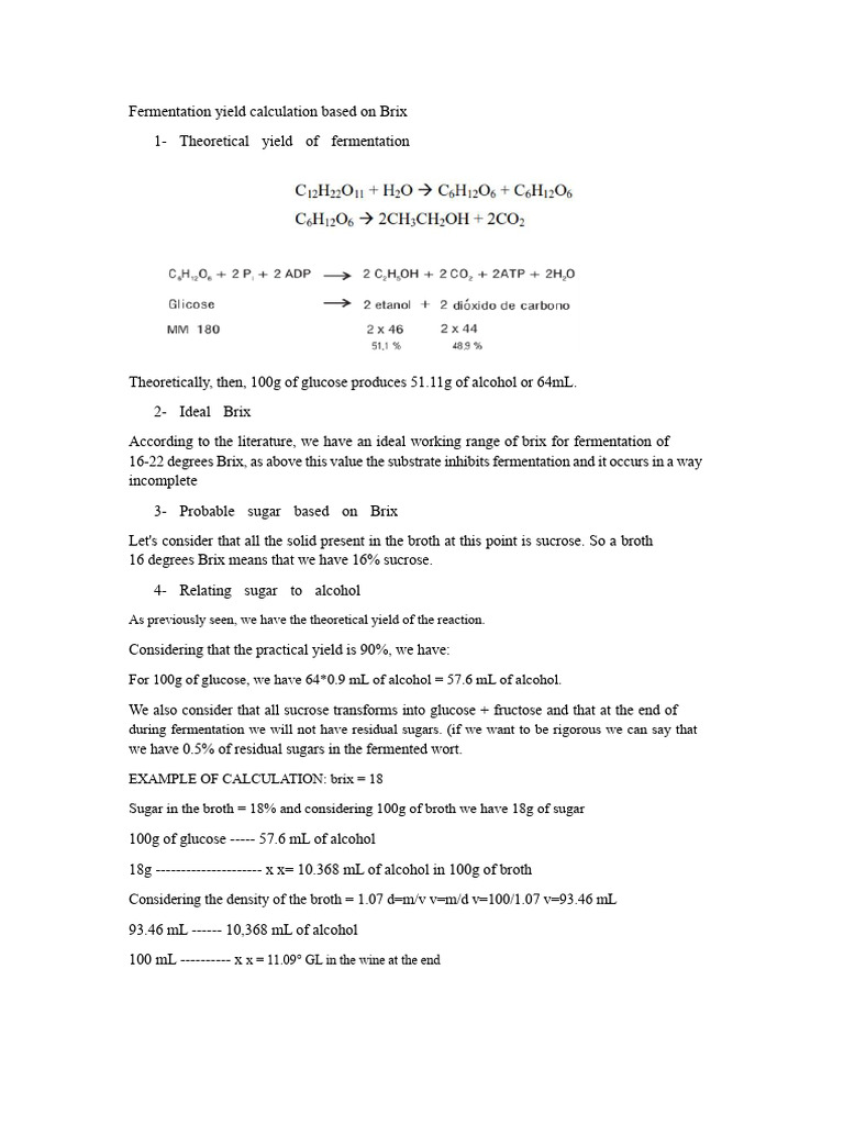 Fermentation Yield Calculation by Brix | PDF