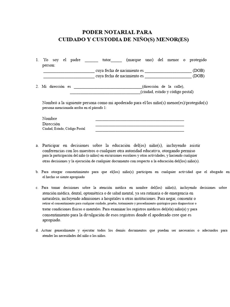 Formulario de Poder Notarial para Menores | PDF