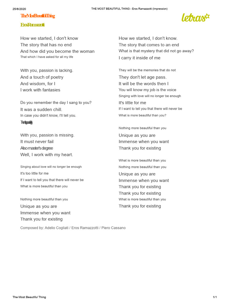 THE MOST BEAUTIFUL THING - Eros Ramazzotti (Impression) | PDF