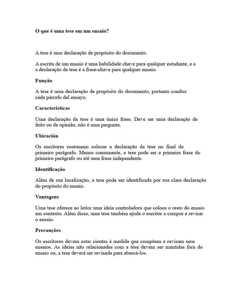 O Que É Uma Tese em Um Ensaio | PDF | Argumento | Lógica