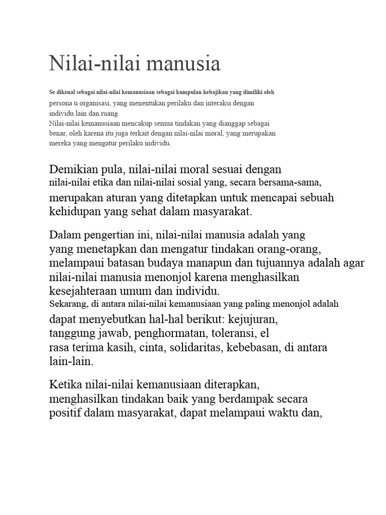 Nilai-Nilai Kemanusiaan | PDF