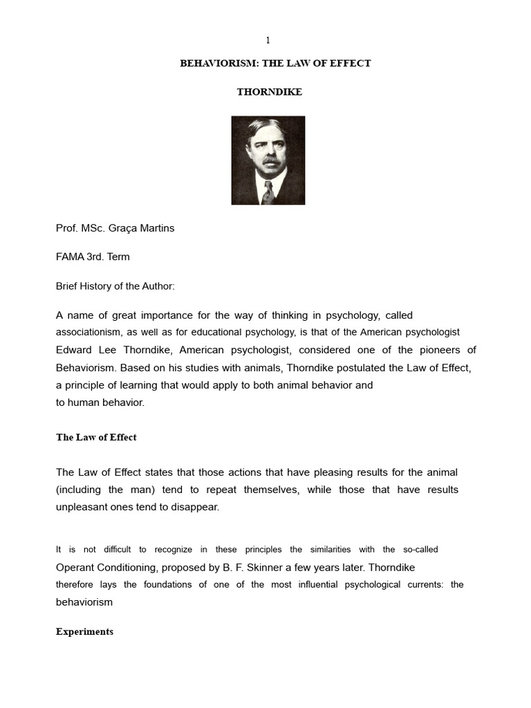 Thorndike's Law of Effect Explained | PDF | Reinforcement | Psychology