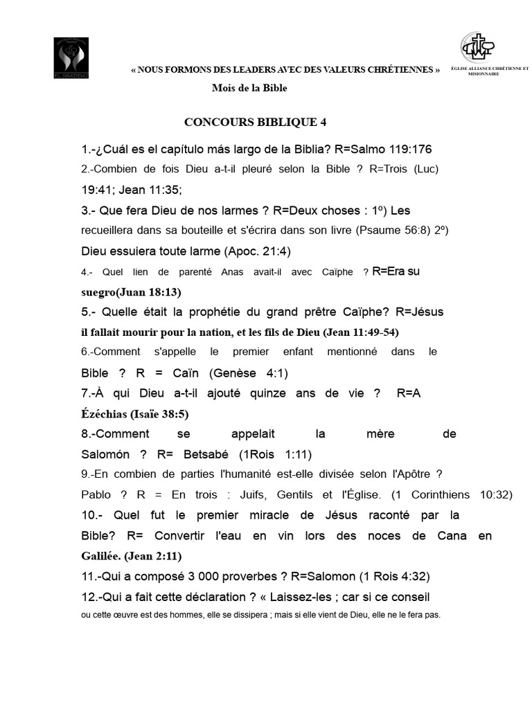 Concours biblique : questions et réponses | PDF | Noé | Bible
