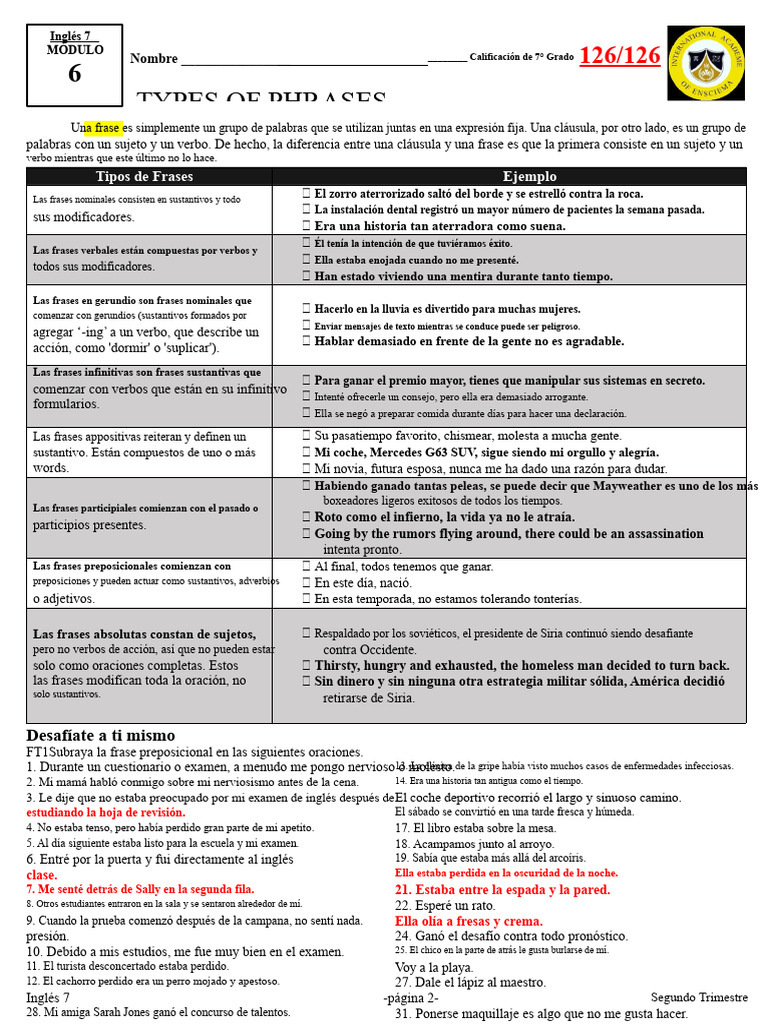 Módulo 6 Tipos de Frases | PDF | Asunto (gramática) | Oración (Lingüística)