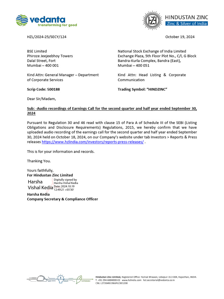 BSE Limited National Stock Exchange of India Limited: Scrip Code ...