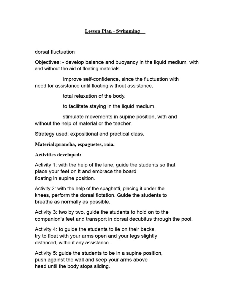 Lesson Plan - Swimming | PDF