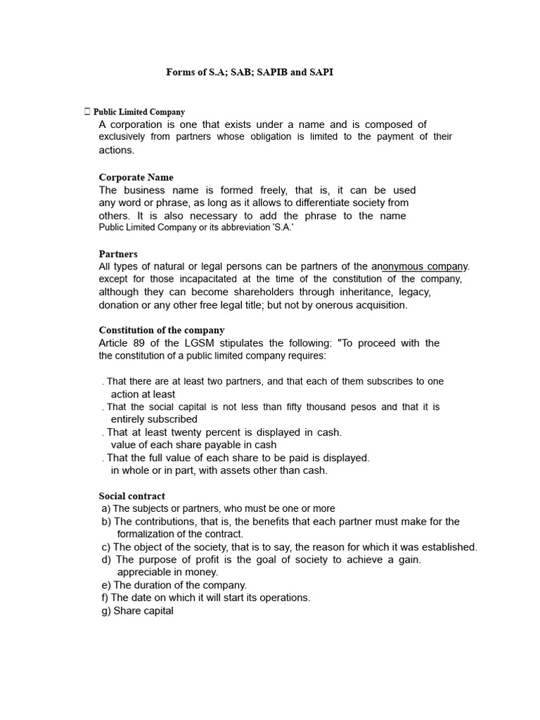 Forms of SA, SAPI, SAB, SAPIB | PDF | Stocks | Securities (Finance)