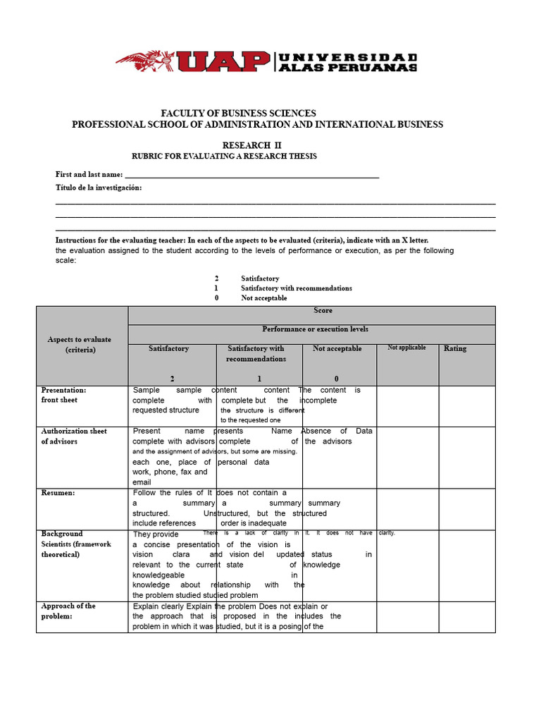 RUBRIC-FOR-EVALUATING-THESIS (1) | PDF | Rubric (Academic) | Hypothesis