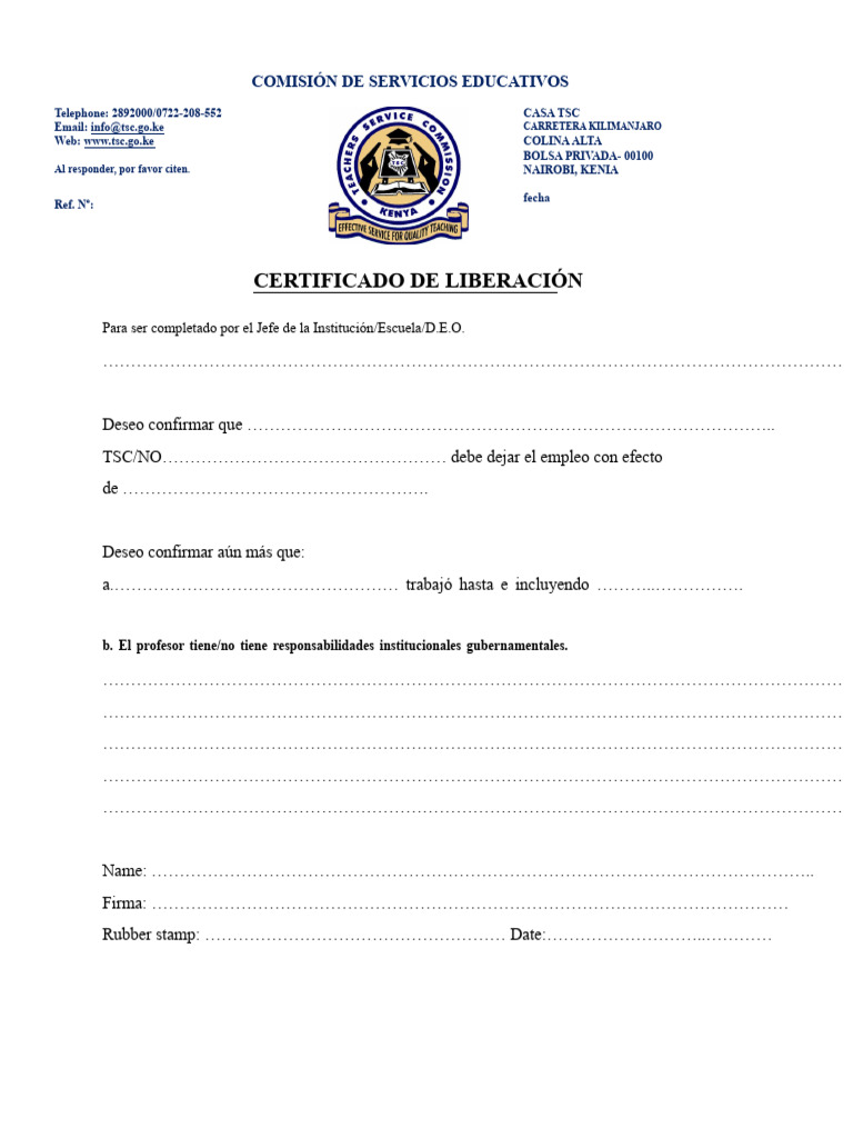 CERTIFICADO DE DESPEJE TSC-2 | PDF