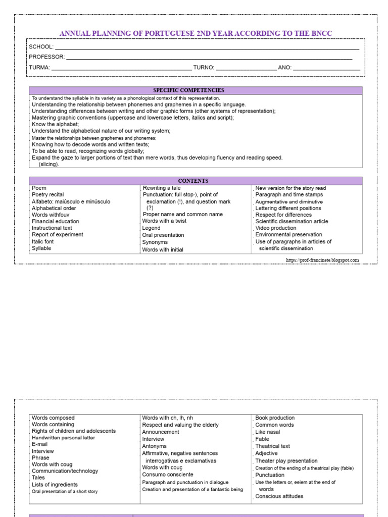 Annual Portuguese Planning For 2nd Year According To The BNCC | PDF ...