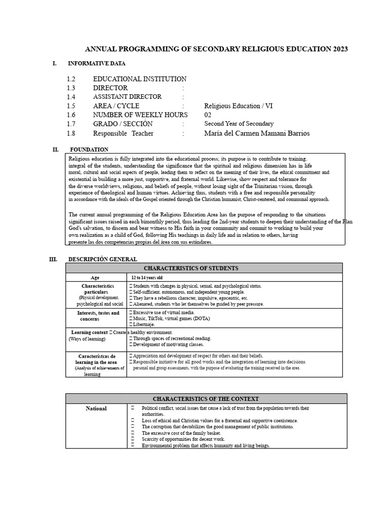 Annual programming - 2nd. 2023 WWW.YOUTEACHER.NET | PDF | Faith | God