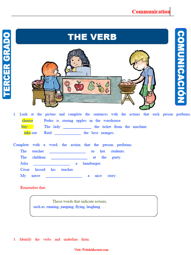 The Verb and Verb Tenses For Third Grade of Primary School | PDF | Verb ...
