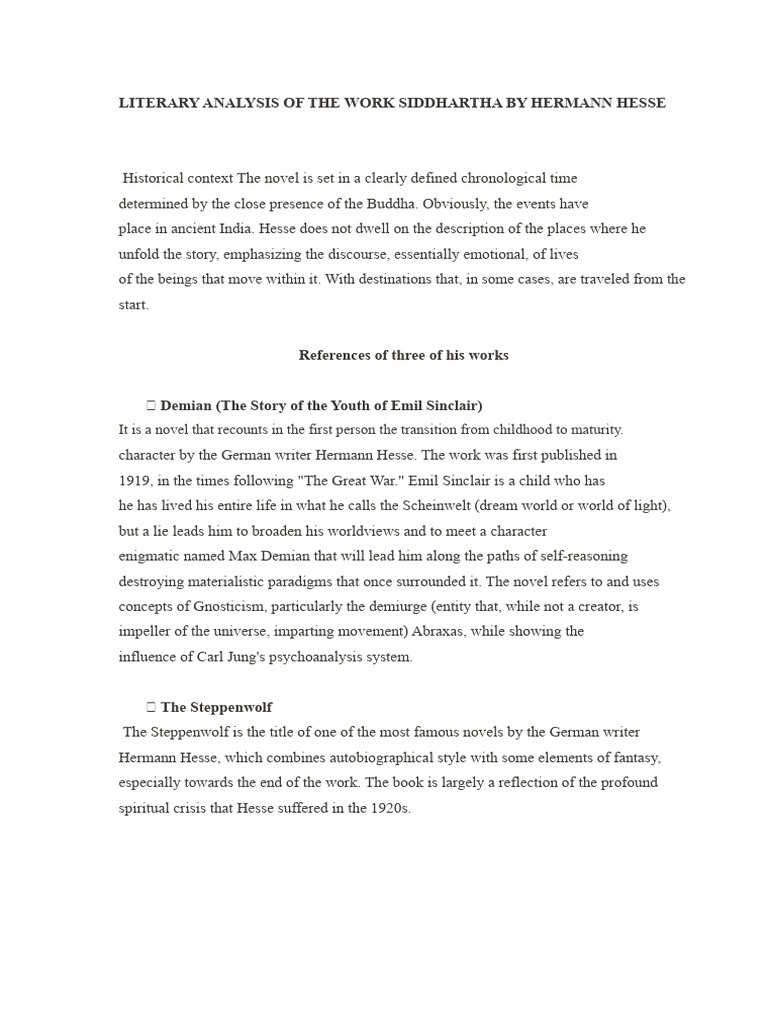 Literary Analysis of the Work Siddhartha by Hermann Hesse | PDF ...