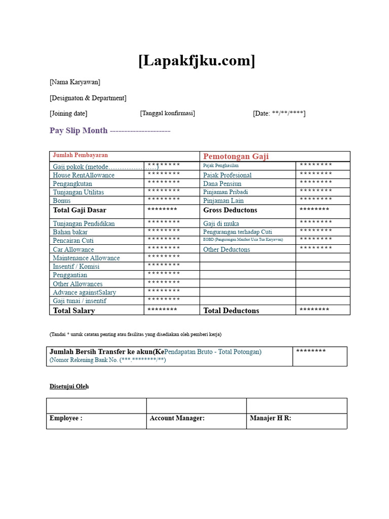 Unduh Contoh Format Template Slip Gaji Doc Docx Ms Word | PDF