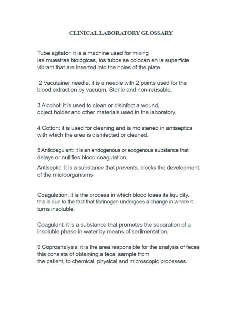 Clinical Laboratory Terminology Guide | PDF | Blood Plasma | Blood