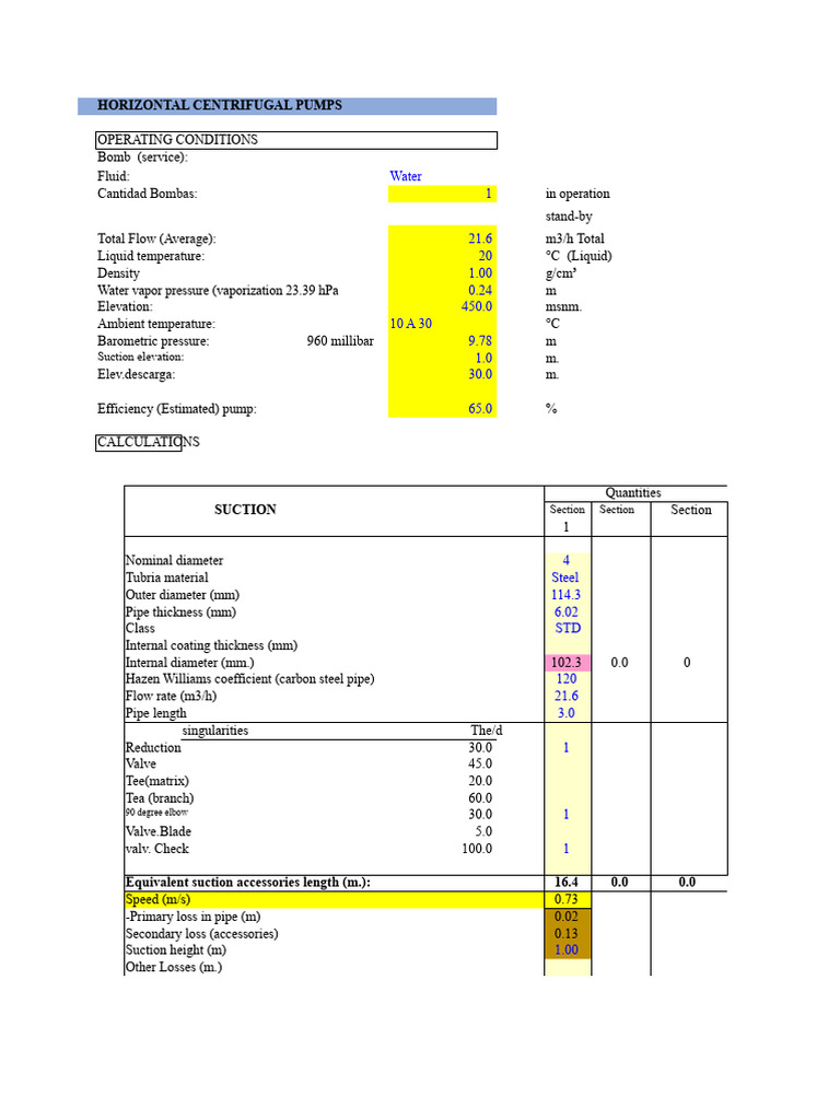 Pumping System in Spreadsheet - R1 | PDF | Pump | Pipe (Fluid Conveyance)