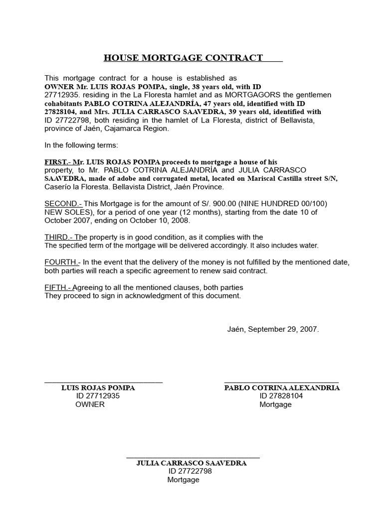 House Mortgage Contract | PDF