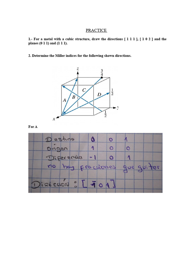 Miller Indices Exercises | PDF