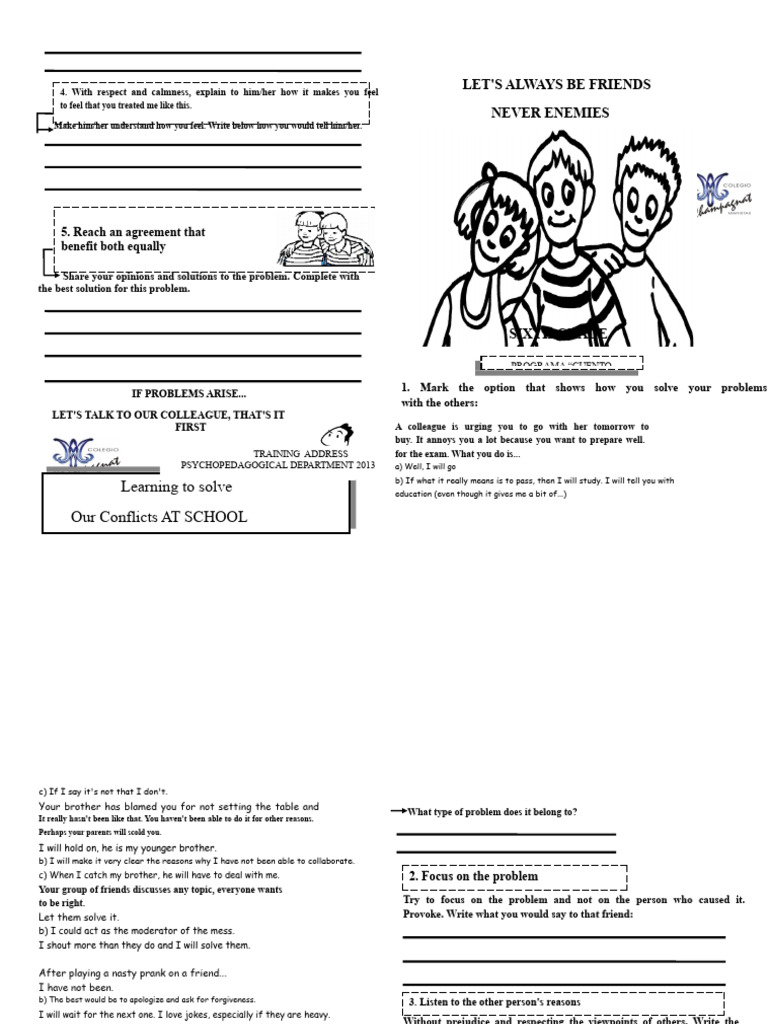 Conflict Resolution - Sixth Grade Sheet | PDF