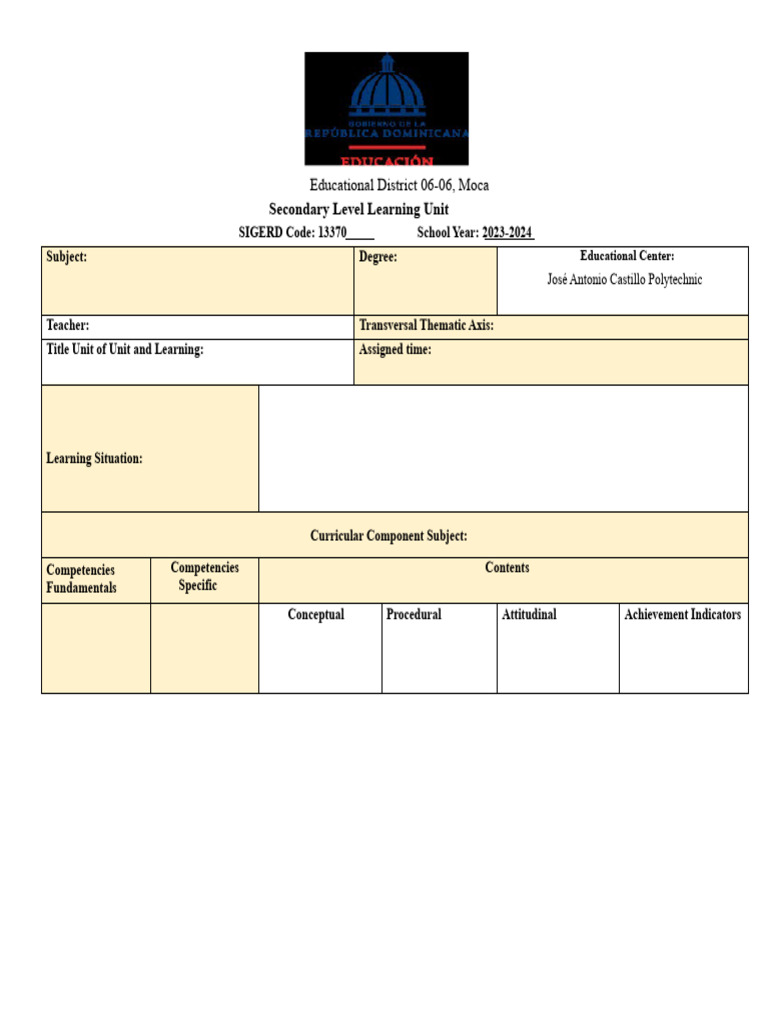 Moca Educational Unit Plan 2023-2024 | PDF