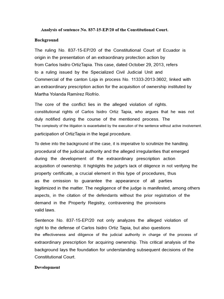 Analysis of Sentence No. 837-15-EP/20 of The Constitutional Court ...