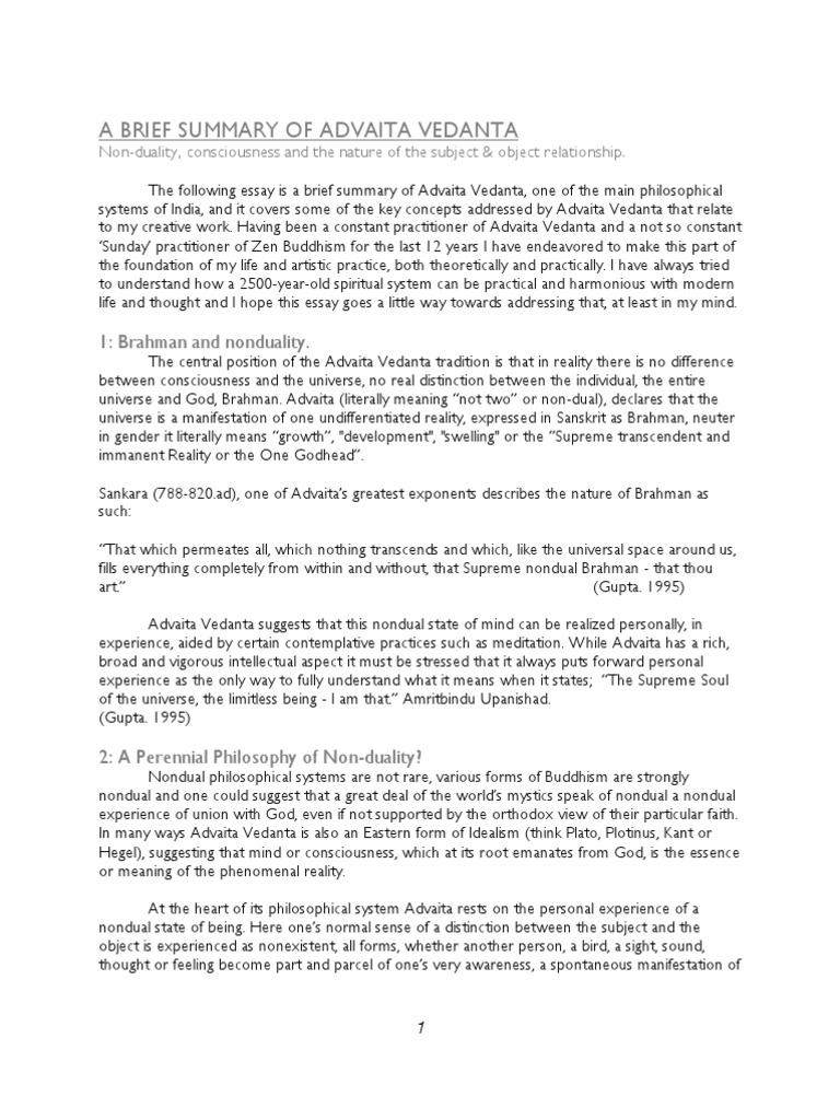 A Brief Summary of Advaita Vedanta | PDF | Nondualism | Advaita Vedanta