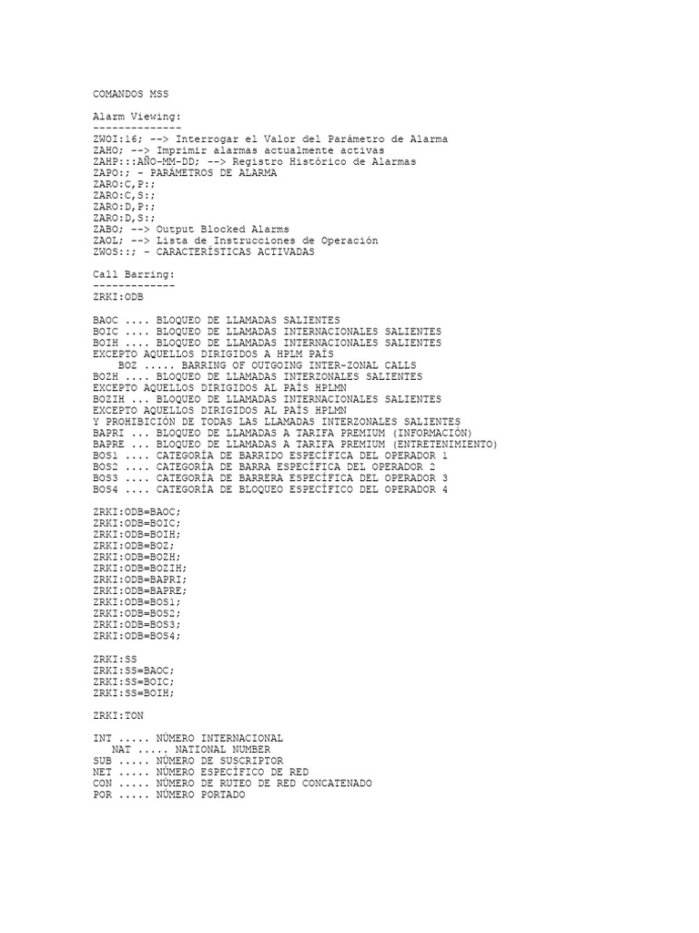 Comandos MSS para Gestión de Alarmas y Llamadas | PDF | Protocolos de ...