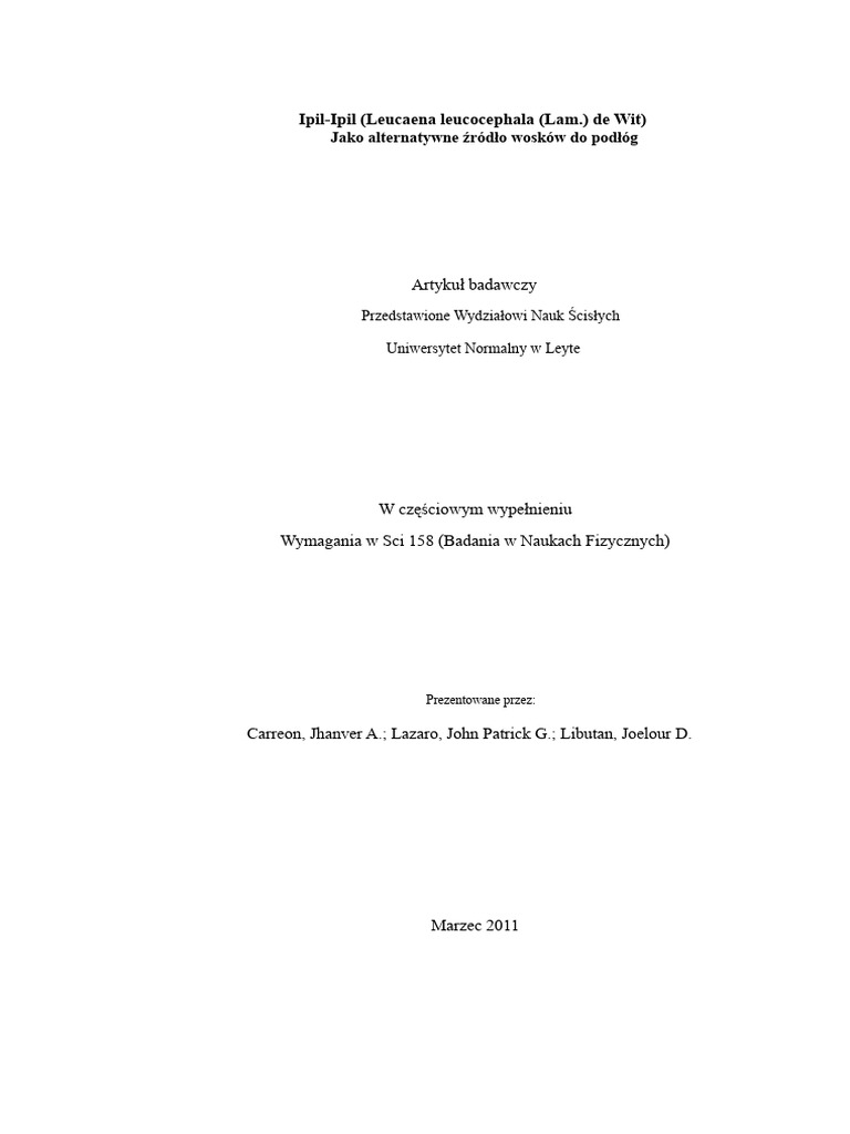 Ipil-Ipil Jako Alternatywne Źródło Wosku Podłogowego - Lazaro I In. | PDF