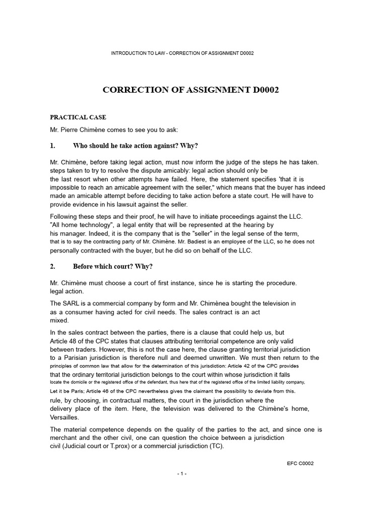 Correction of Assignment D0002: 1. Who Should He Take Action Against ...