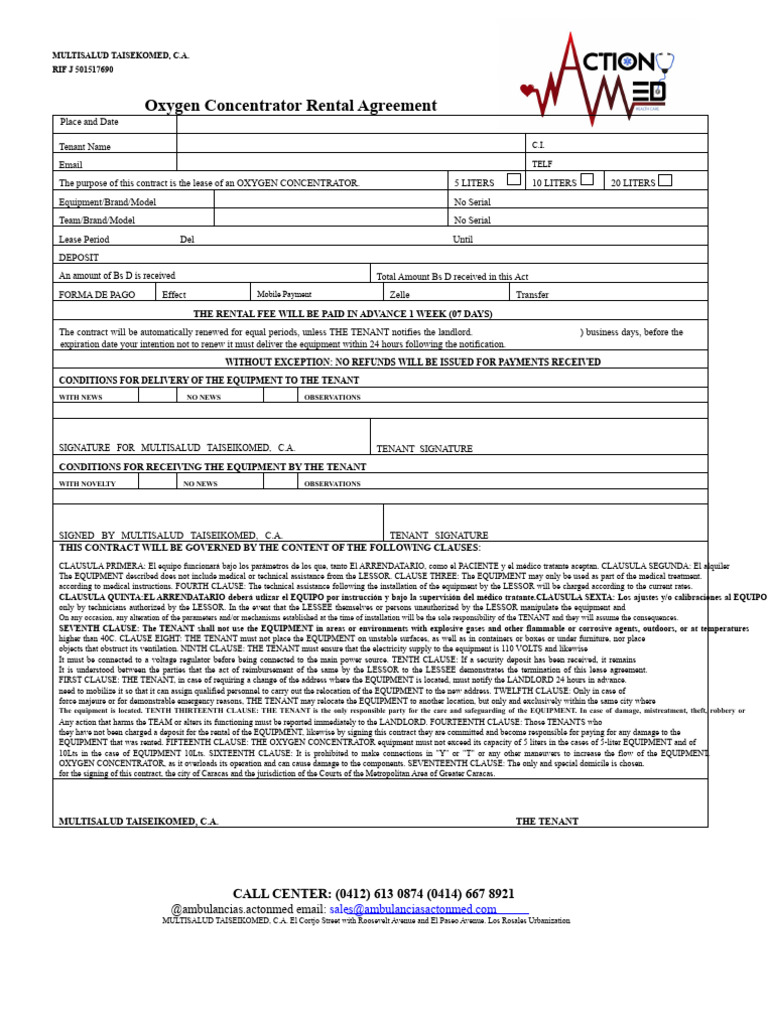 Oxygen Concentrator Contract | PDF | Lease | Leasehold Estate