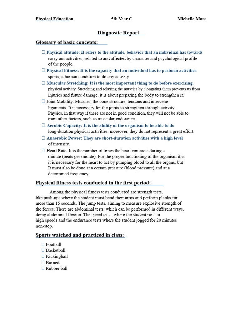5th Year C Physical Education Report | PDF