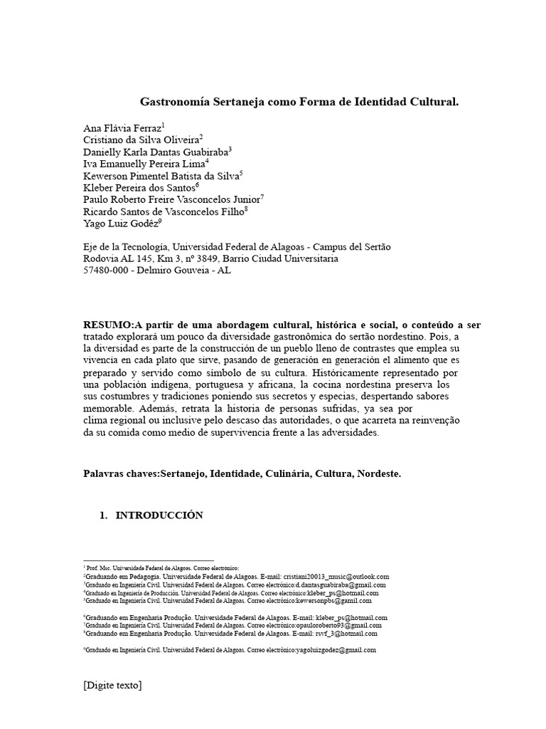 Gastronomía Sertaneja Como Forma De Identidad Cultural Pdf Pdf