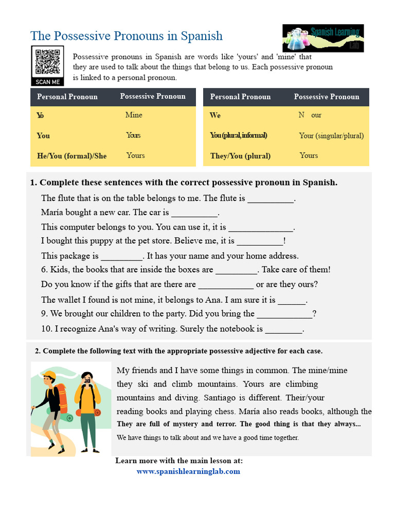 Possessive Pronouns Spanish | PDF