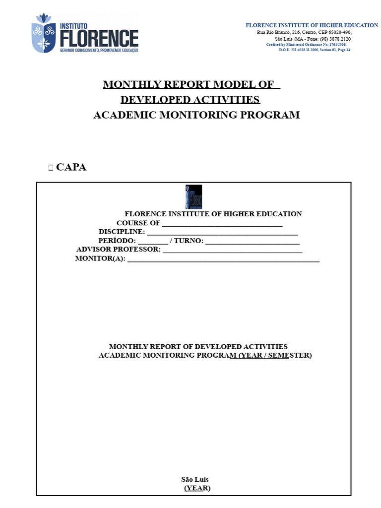Monthly Monitoring Report Template | PDF