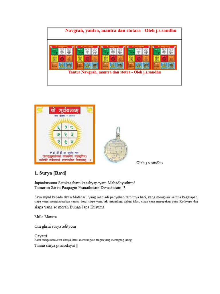 Mantra Dan Stotra Yantra Navgrah Oleh J S Sandhu | PDF