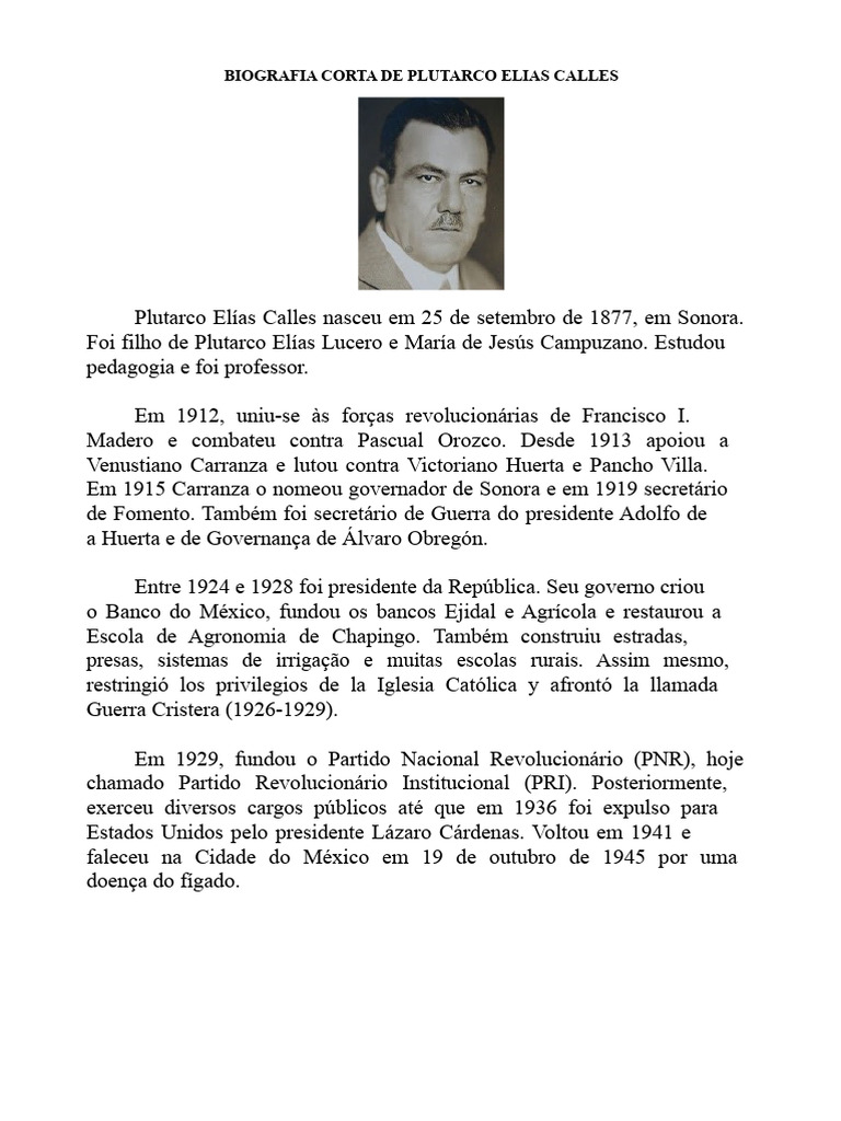 Biografia de Plutarco Elías Calles | PDF