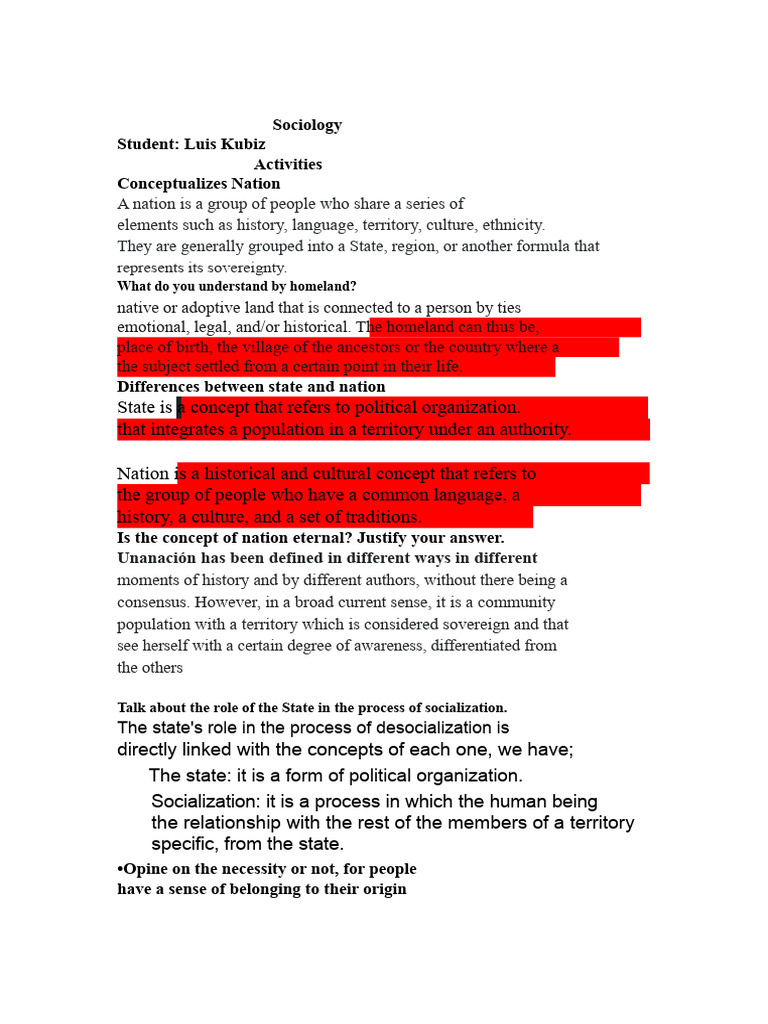 Sociology Student: Luis Kubiz Activities Conceptualizes Nation | PDF