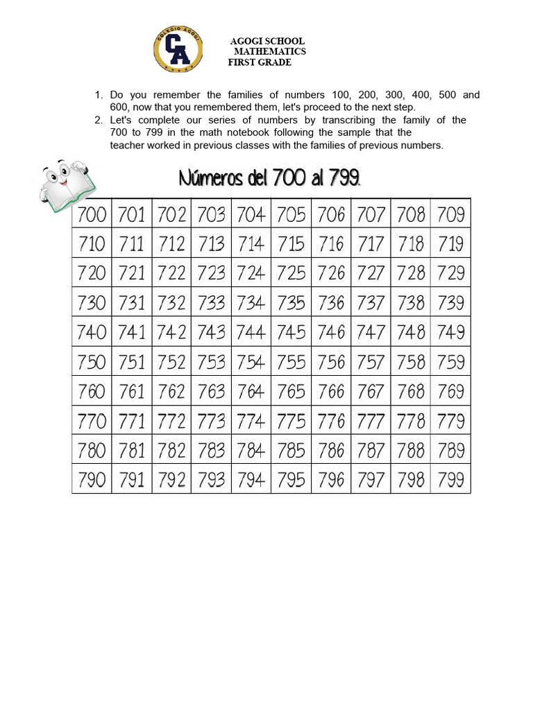 Math Homework Numbers From 700 To 799 | PDF