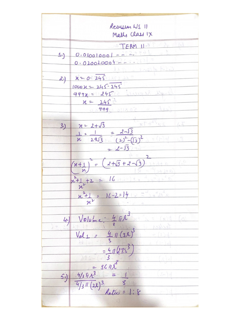 Maths Ix Revision Ws2 Ans Key Term II Shama | PDF