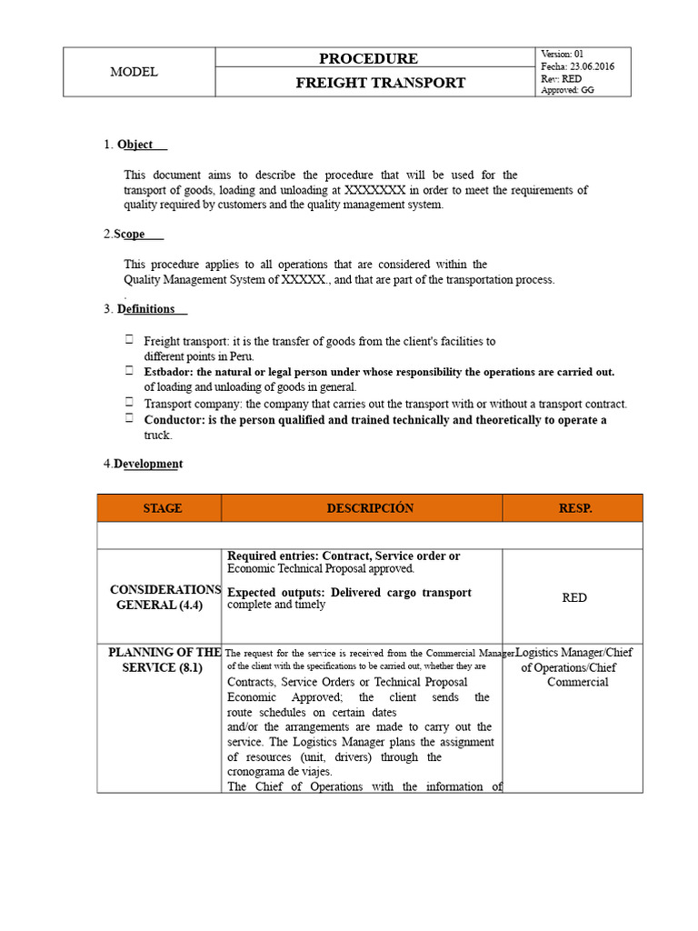 Freight Transport Procedure Overview | PDF | Warehouse | Logistics