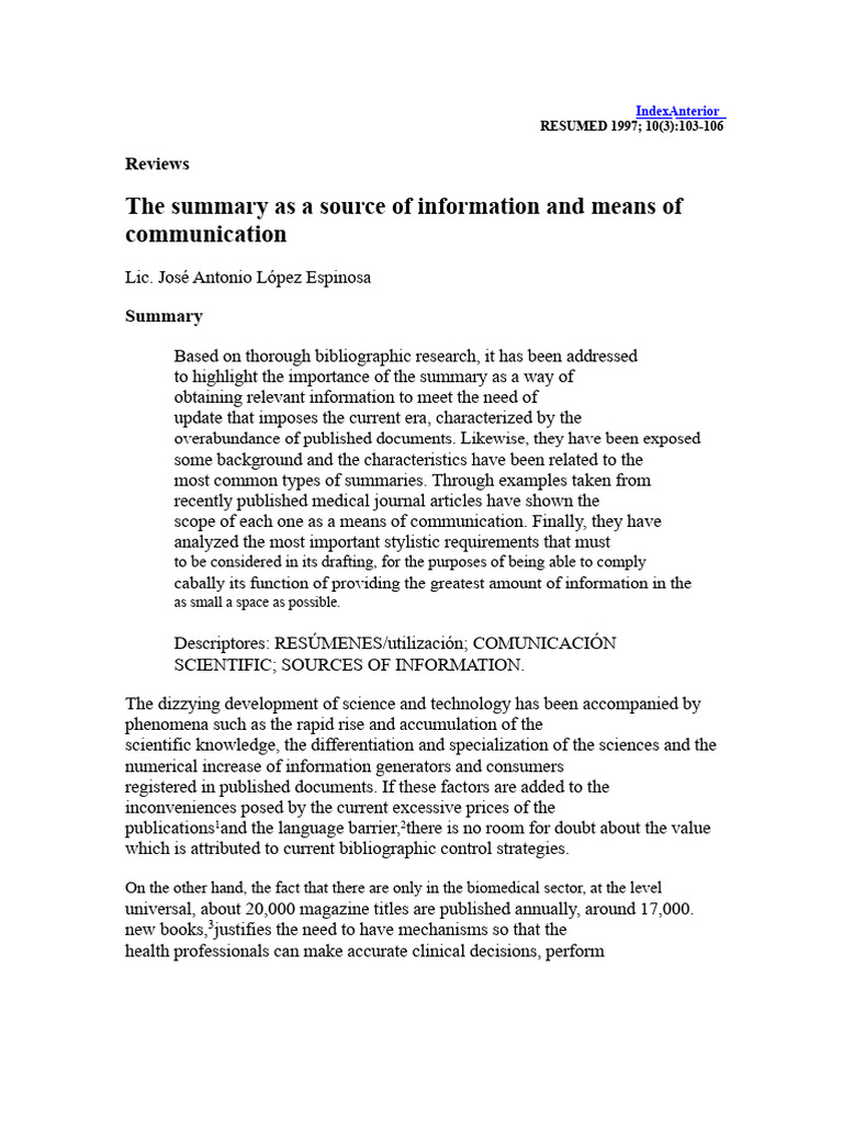 The Summary As A Source of Information and Means of Communication | PDF ...