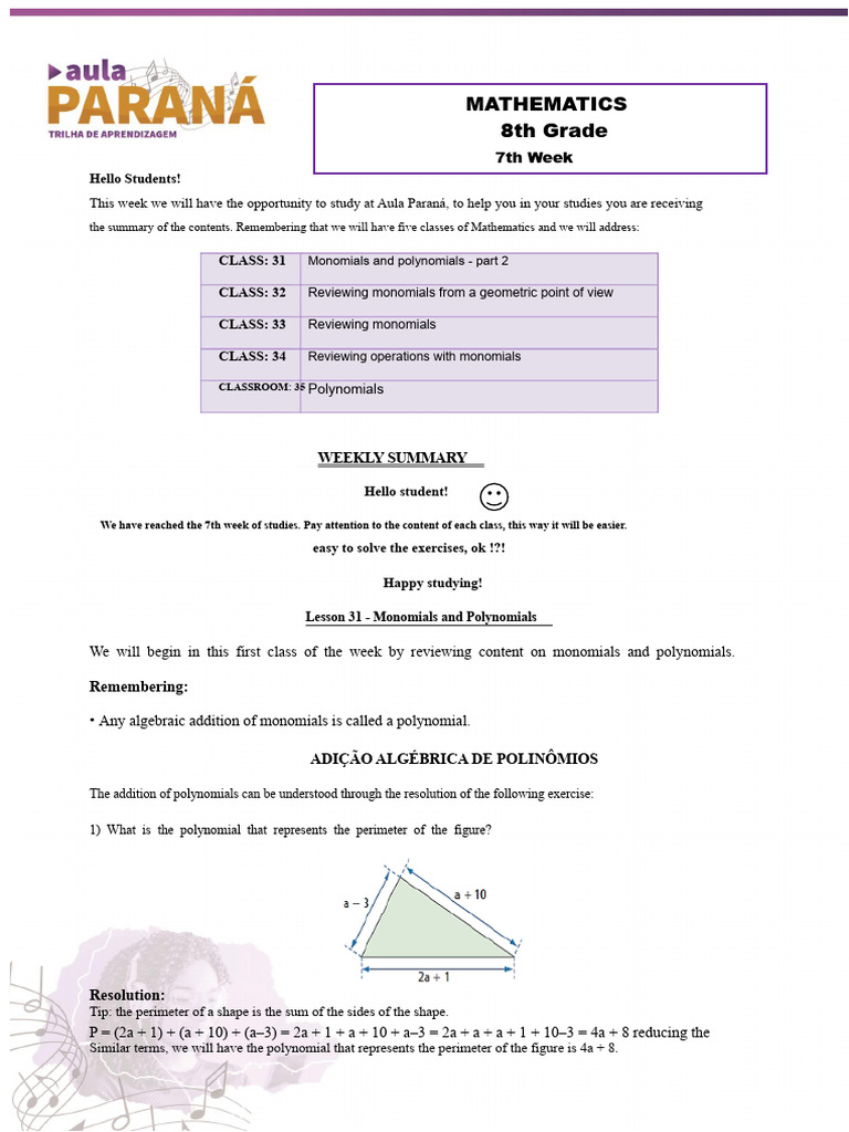 Mathematics 8th Grade Trail 7 Week | PDF | Polynomial | Division ...