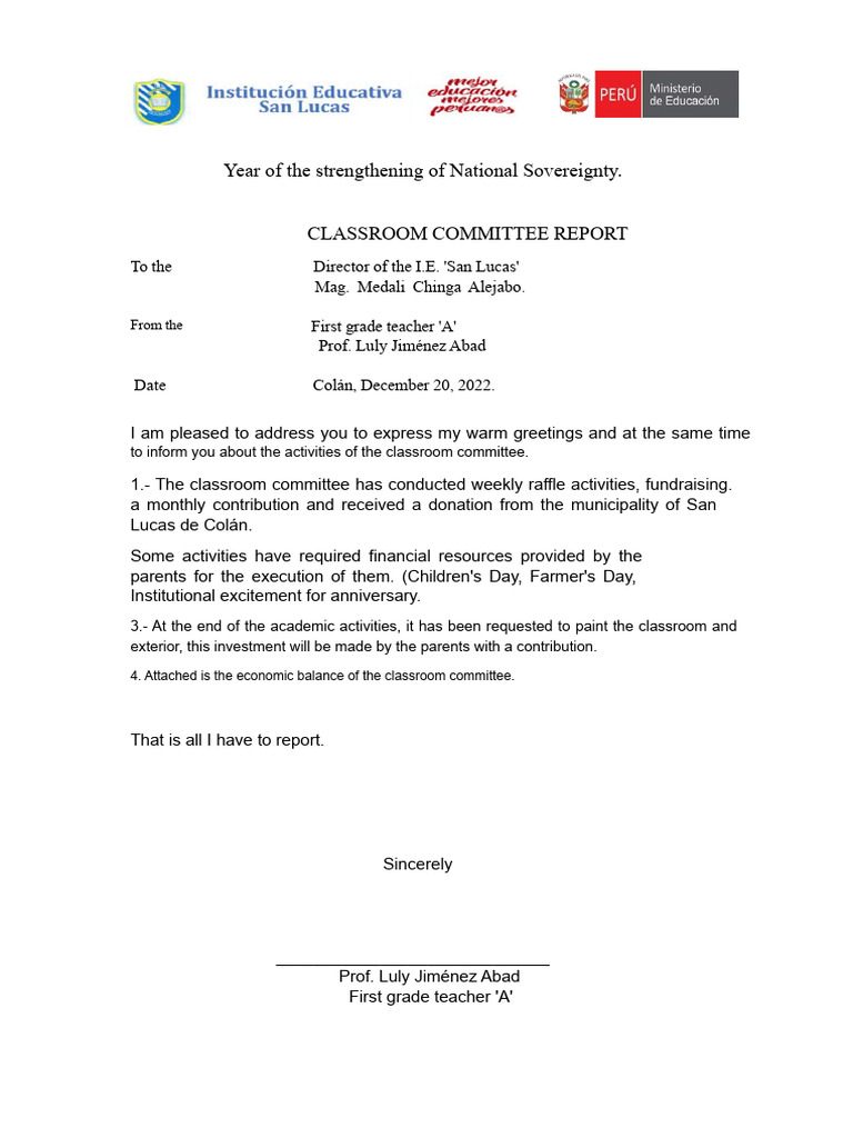 Classroom Committee Activities Report | PDF