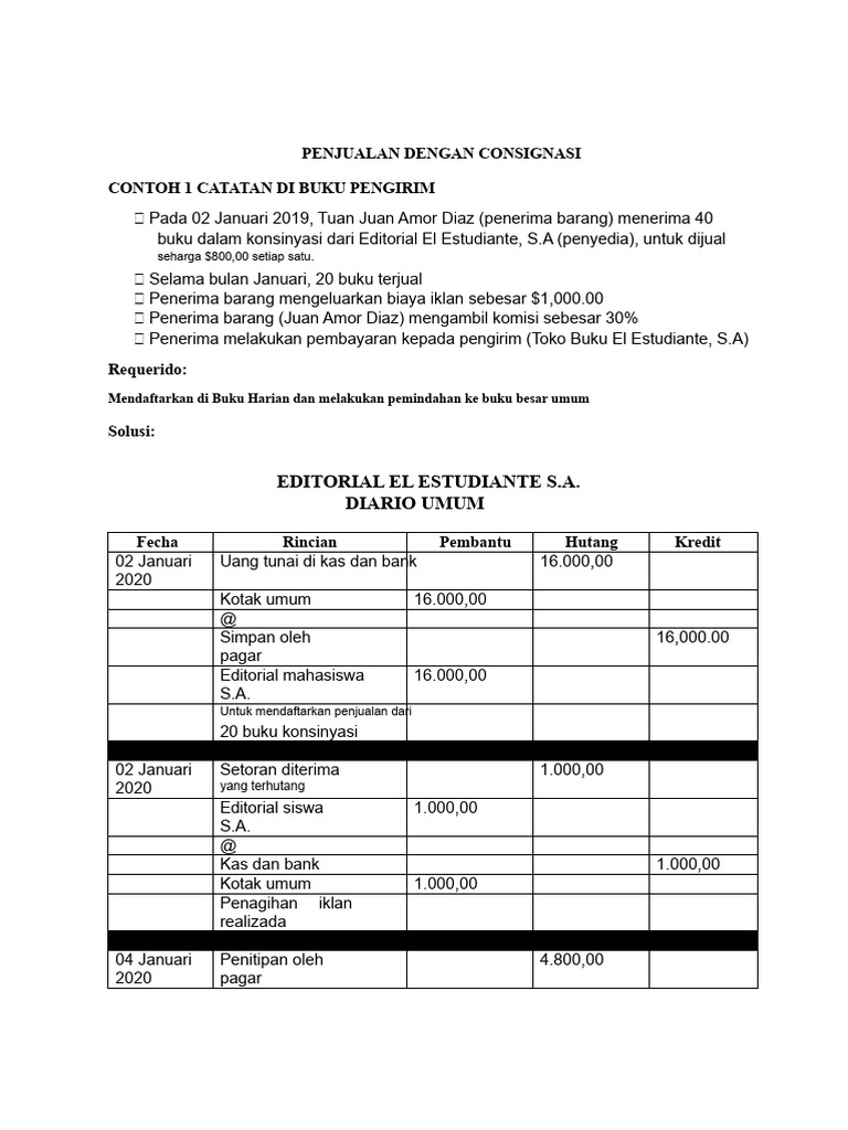 PENJUALAN DENGAN KONSINYASI Contoh | PDF