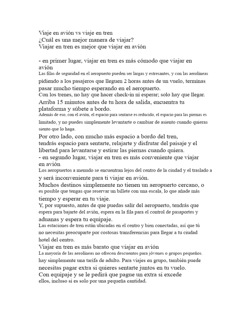Viaje en Avión Vs Viaje en Tren | PDF