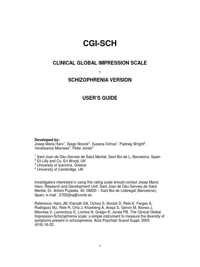 CGI-SCH Users Manual | PDF | Schizophrenia | Depression (Mood)