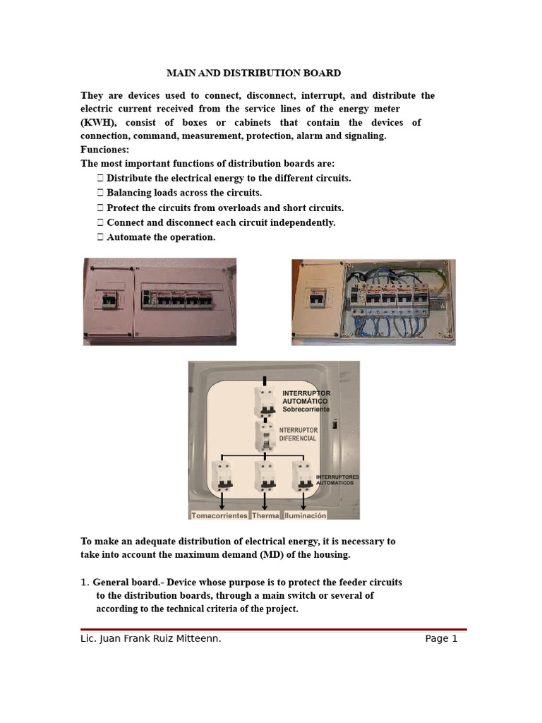 Main and Distribution Board Overview | PDF | Fuse (Electrical) | Switch