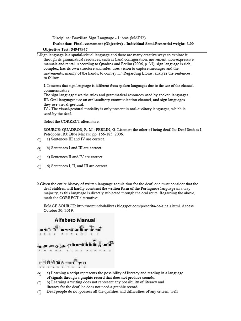 Brazilian Sign Language Assessment Guide | PDF | Sign Language ...