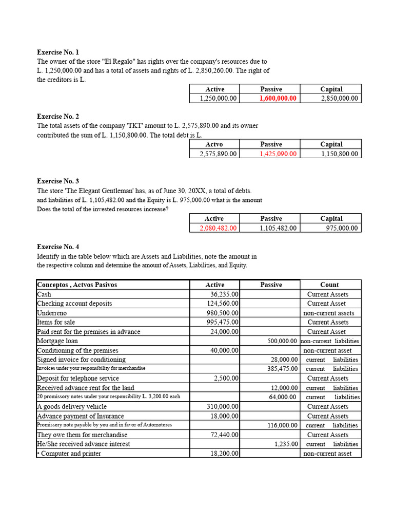 Accounting Equation Exercises - Solved - Sonia Avila - 516. | PDF ...