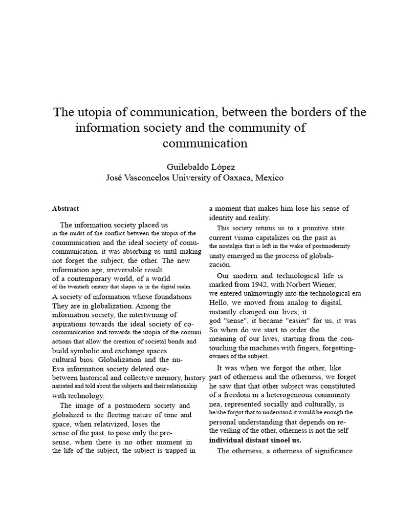 Utopia of Communication in Information Society | PDF